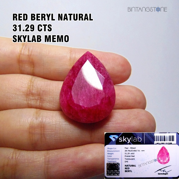 Jual Red Beryl Bixbite Natural 31.29 Ct Big Size Liontin Bentuk Pear ...