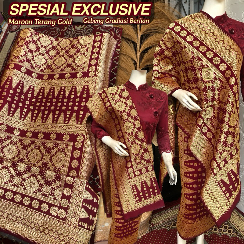Jual Exclusive Songket Lepus Gebeng Gradiasi Berlian ORI / merah Maroon Terang Spesial Exclusive ...