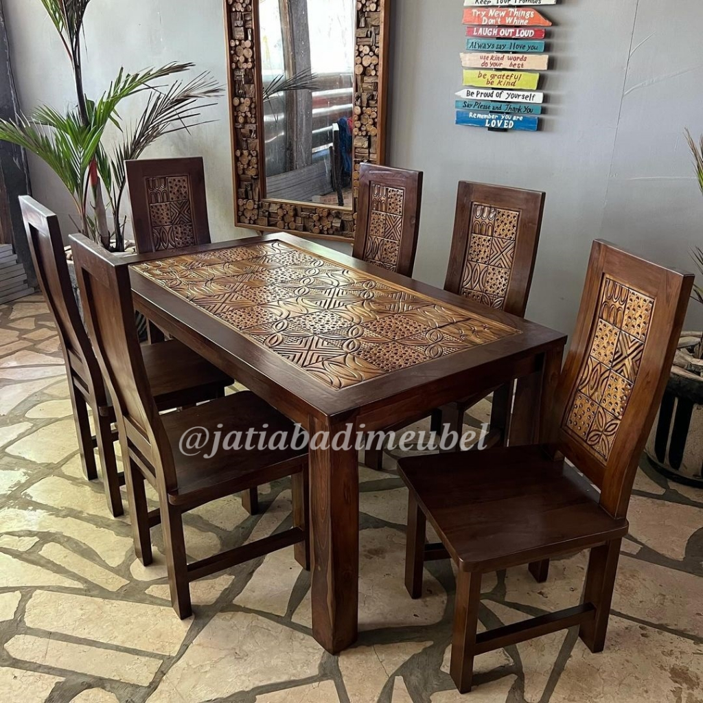 Jual Set Kursi Meja Makan Minimalis Ukir Balero 6 Kursi Kayu Jati, Dining Table Set | Shopee ...