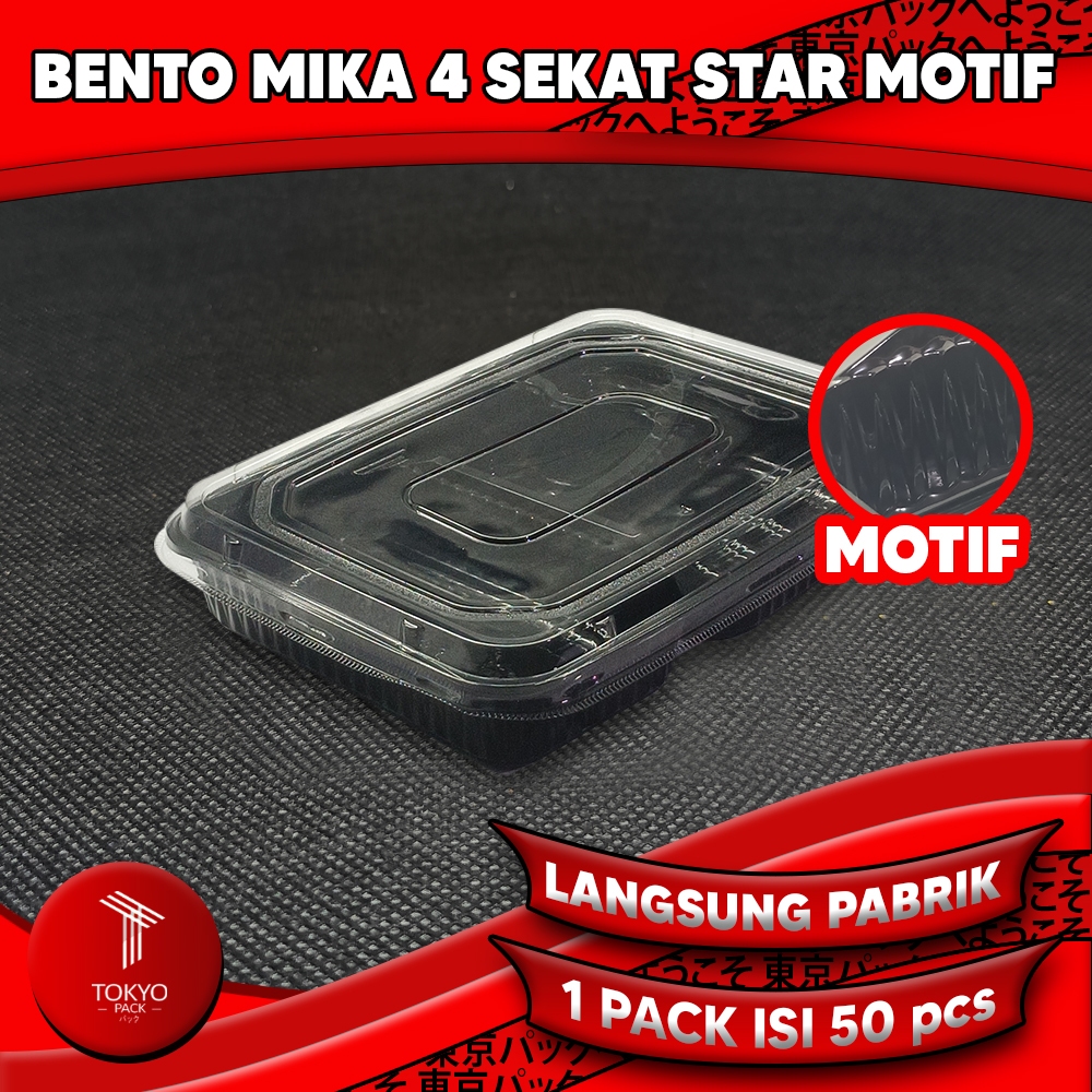 Jual Mika Bento Sekat 4 Bintang Motif - Kotak Makan 4 Sekat - Bento ...