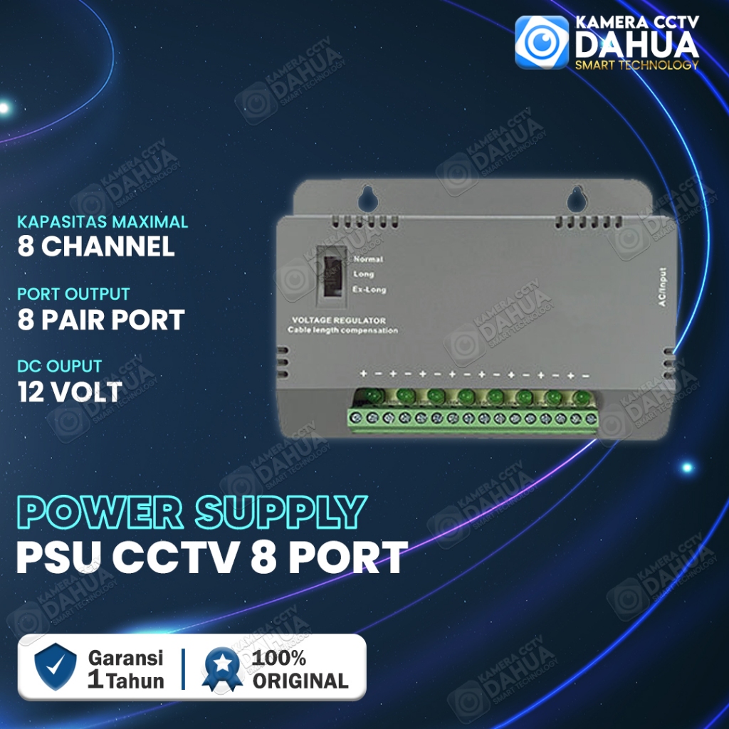 Jual POWER SUPPLY 8CH 8 PORT PSU ADAPTOR CCTV 8 KAMERA DC 12 VOLT 1 ...
