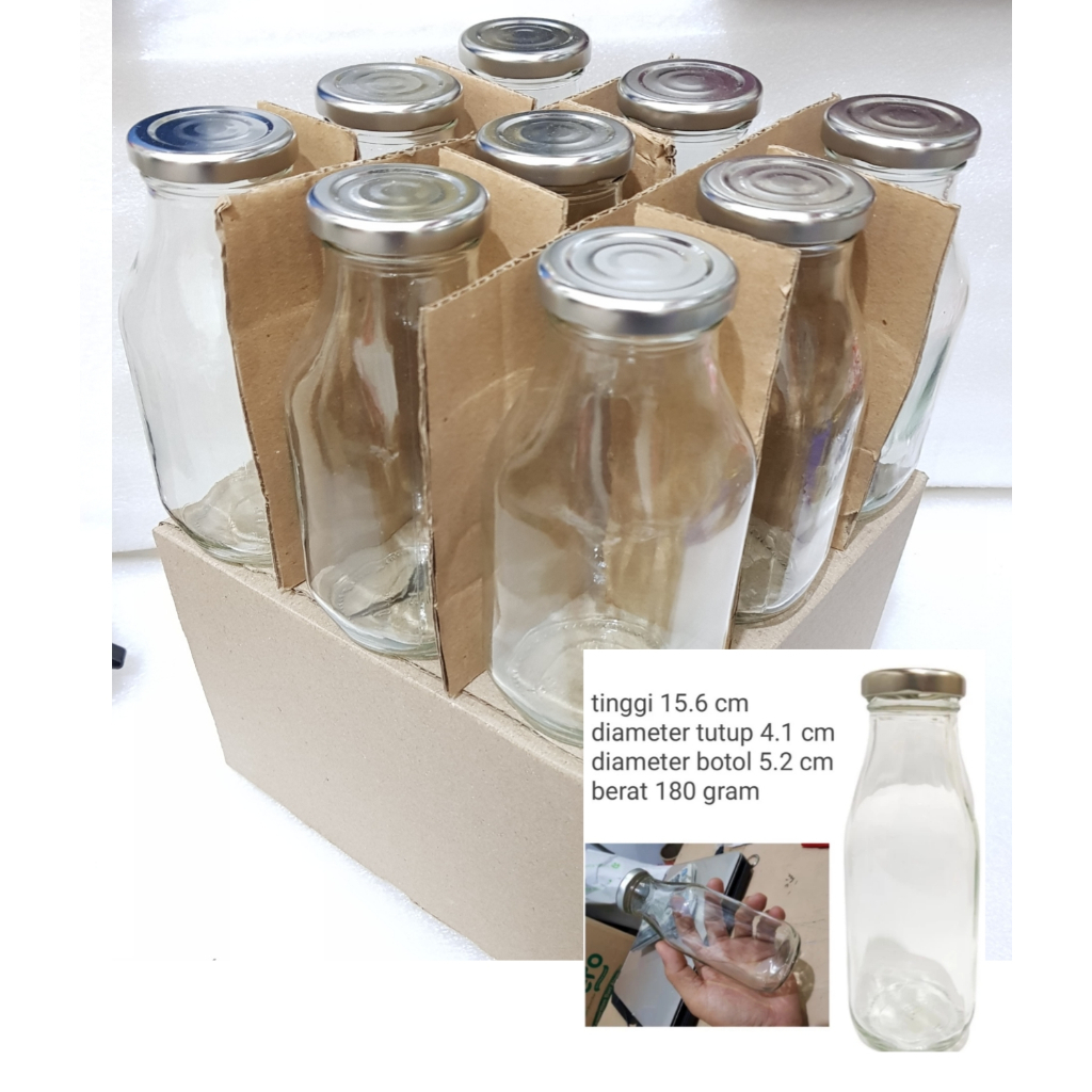 Jual / 9 PCS 250 / 330ML JUICE KACA TUTUP SILVER / BOTOL JUS KACA 330ML | Shopee Indonesia