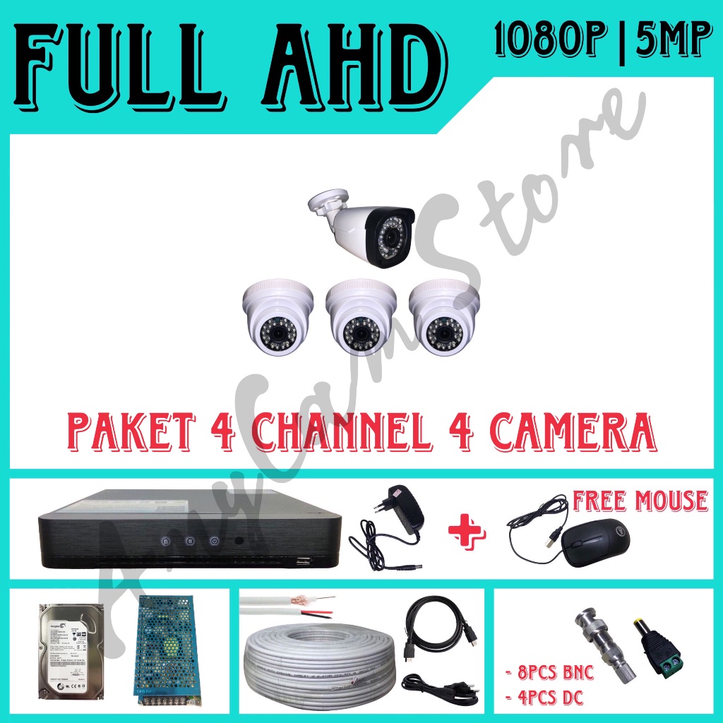 Jual Paket CCTV 4 Channel 4 Kamera Full AHD 1080P 5MP Komplit Tinggal ...