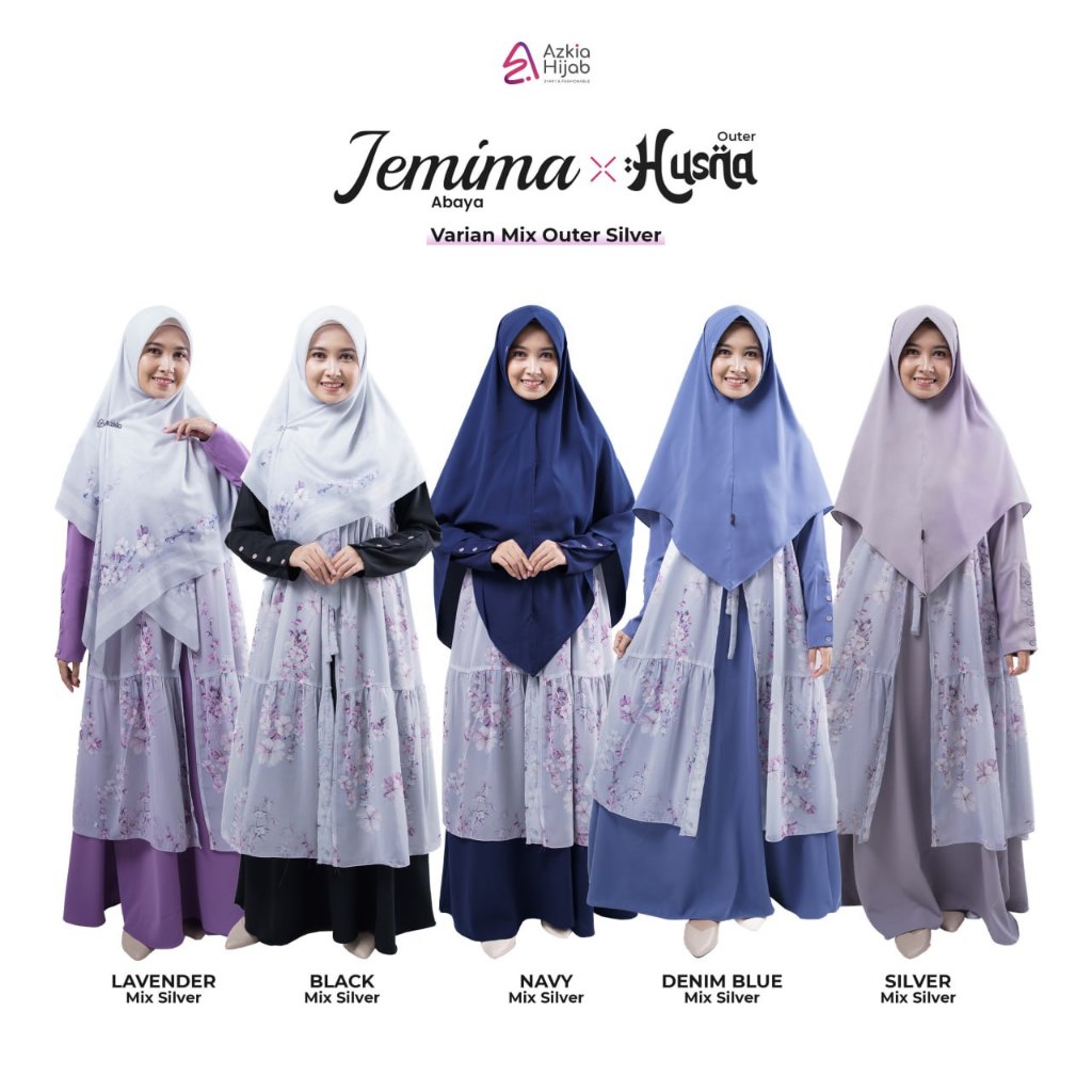 Jual ABAYA JEMIMA MIX OUTER HUSNA Warna Silver Couple Kids & Mom By Azkia Hijab Part 2 | Shopee ...