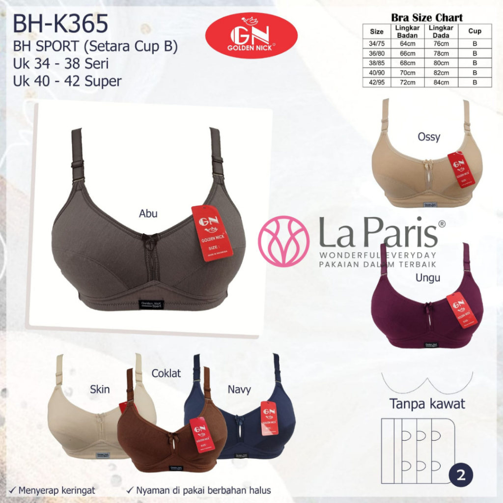 Jual Bra Tanpa Busa Tanpa Kawat Kait 2 34 - 38 BH Sport Golden Nick K365 K395 K370 | Shopee ...