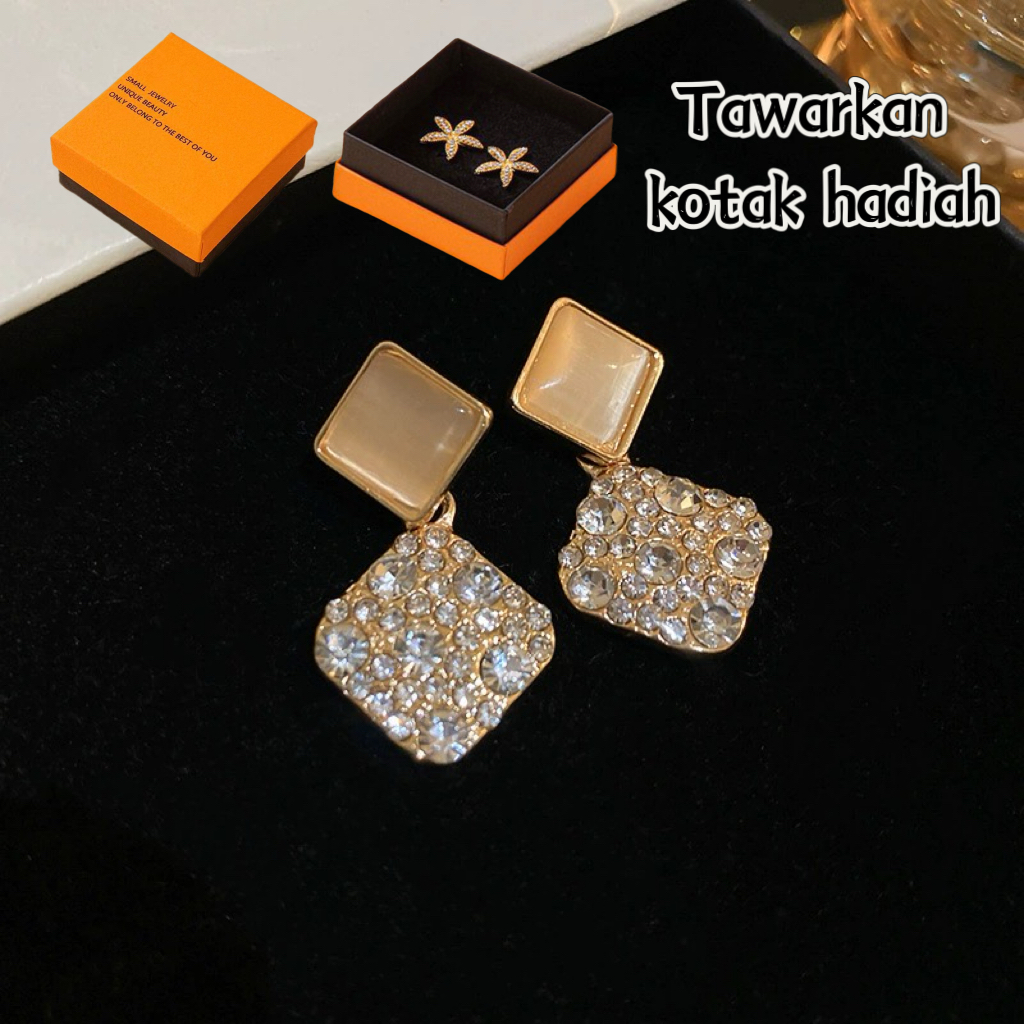 Jual Anting persegi opal berlian mode jarum perak anting pengantin baru ...