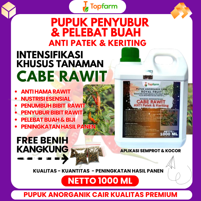 Jual Pupuk Topfarm / Pupuk Cabe Rawit Anti Patek / Obat Patek Cabe Buah / Obat Patek Pada ...