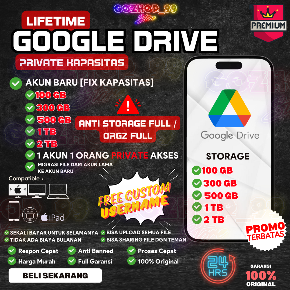 Jual [PRIVATE KAPASITAS] Google Drive Gdrive Unlimited 100GB 300GB 500 GB 1TB 2TB Lifetime ...