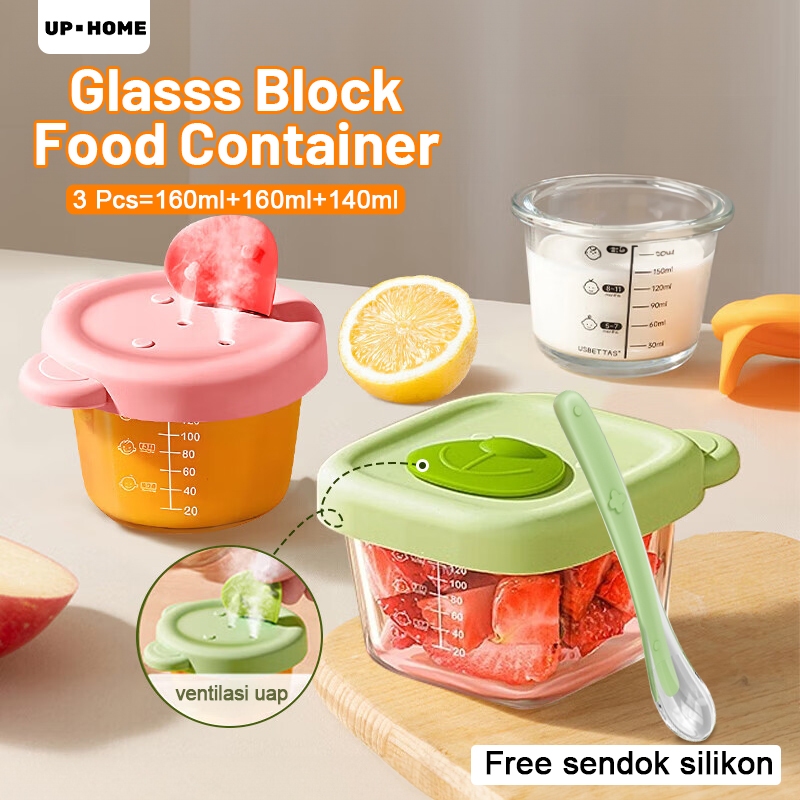 Jual UPHOME Baby Mpasi Kaca Food Glass Container 3Pcs Kedap Udara Tahan ...
