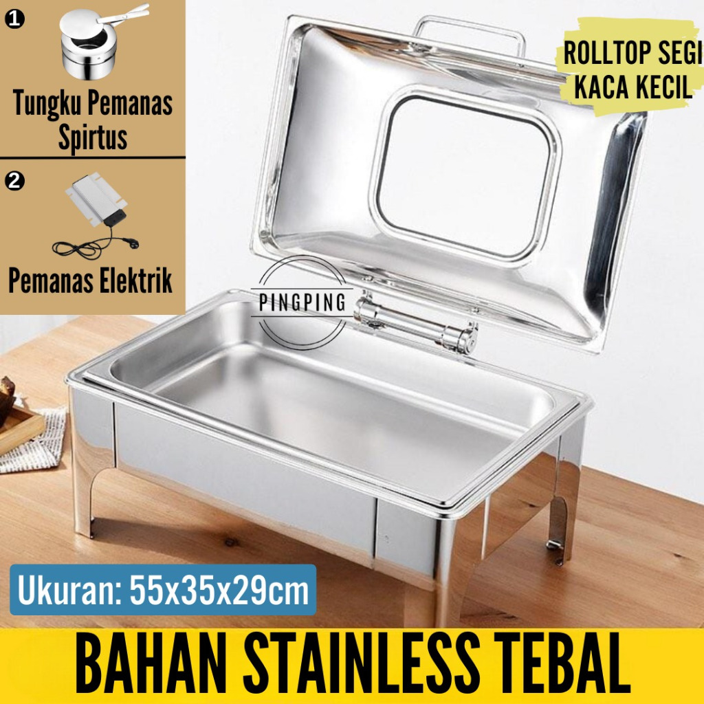 Jual PINGPING - Chafing Dish / Rolltop Segi Kaca Catering Stainless ...