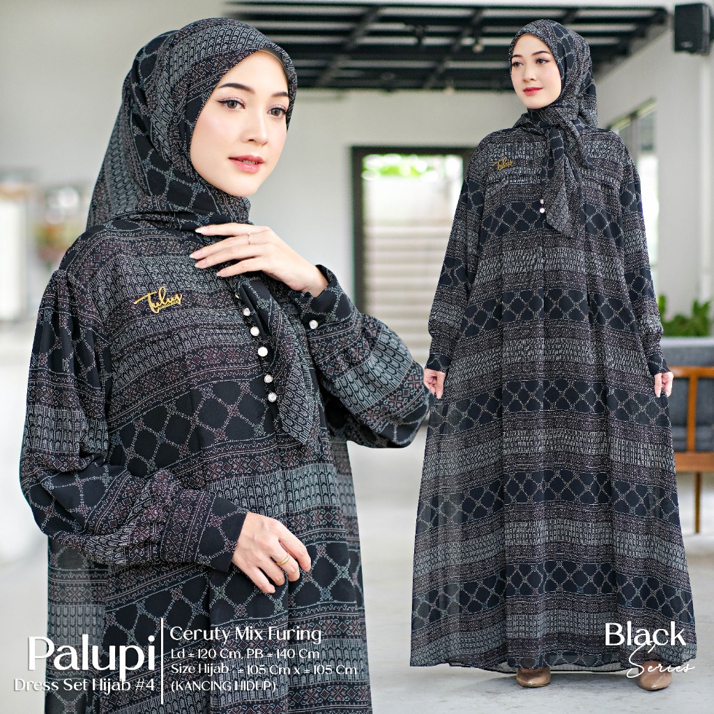 Jual Palupi Dress Set Hijab Ceruty Segi Empat Ceruty Mix Furing Motif ...