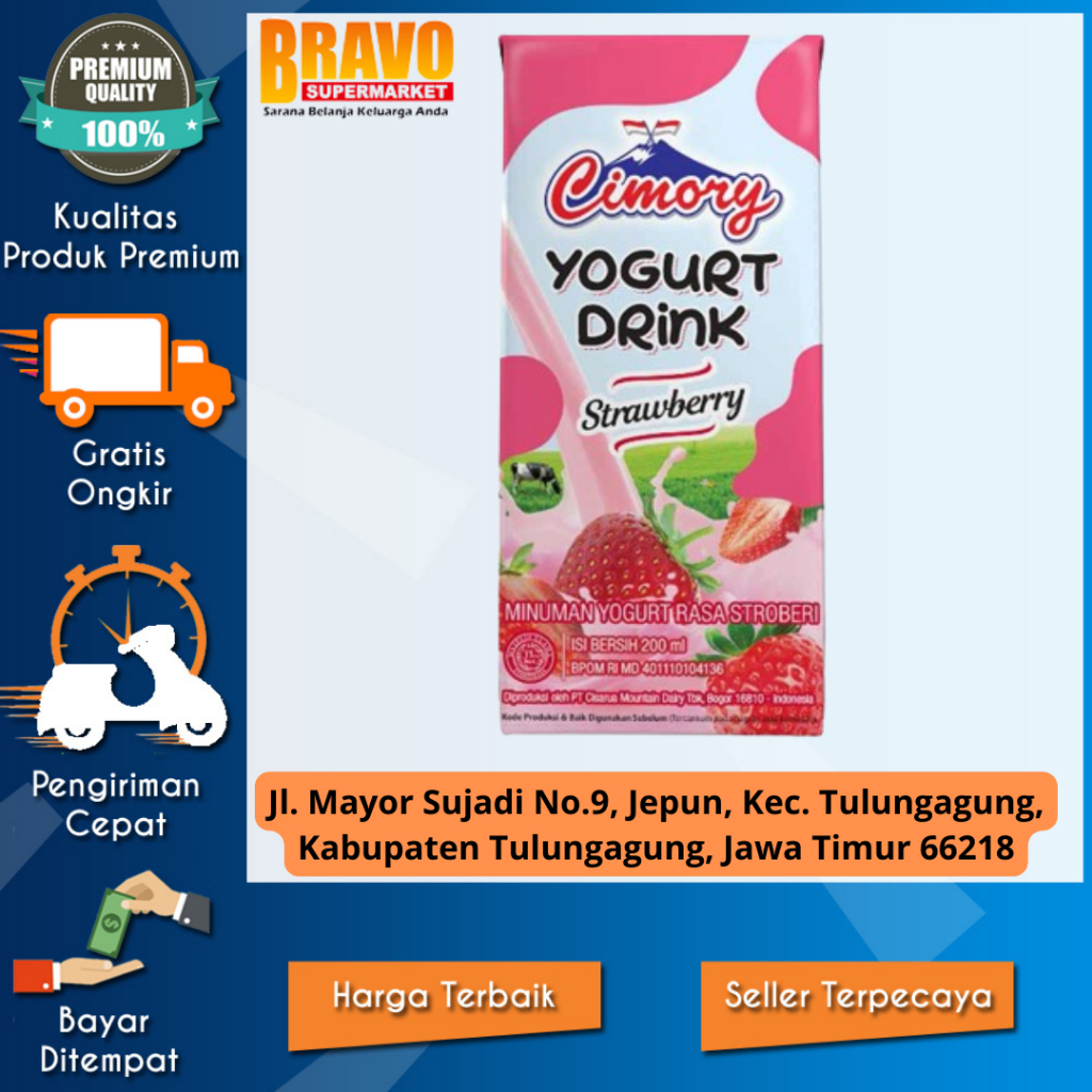 Jual Bravo Supermarket Tulungagung - CIMORY UHT Yoghurt Drink Strawberry 200ml | Shopee Indonesia