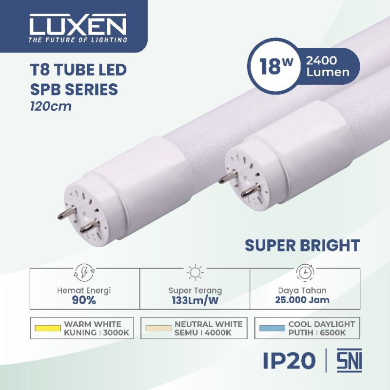 Jual LAMPU TL T8 LED 18 WATT LUXEN 18W 120CM PUTIH 6500K SUPER BRIGHT BAGUS KUALITAS TERJAMIN ...