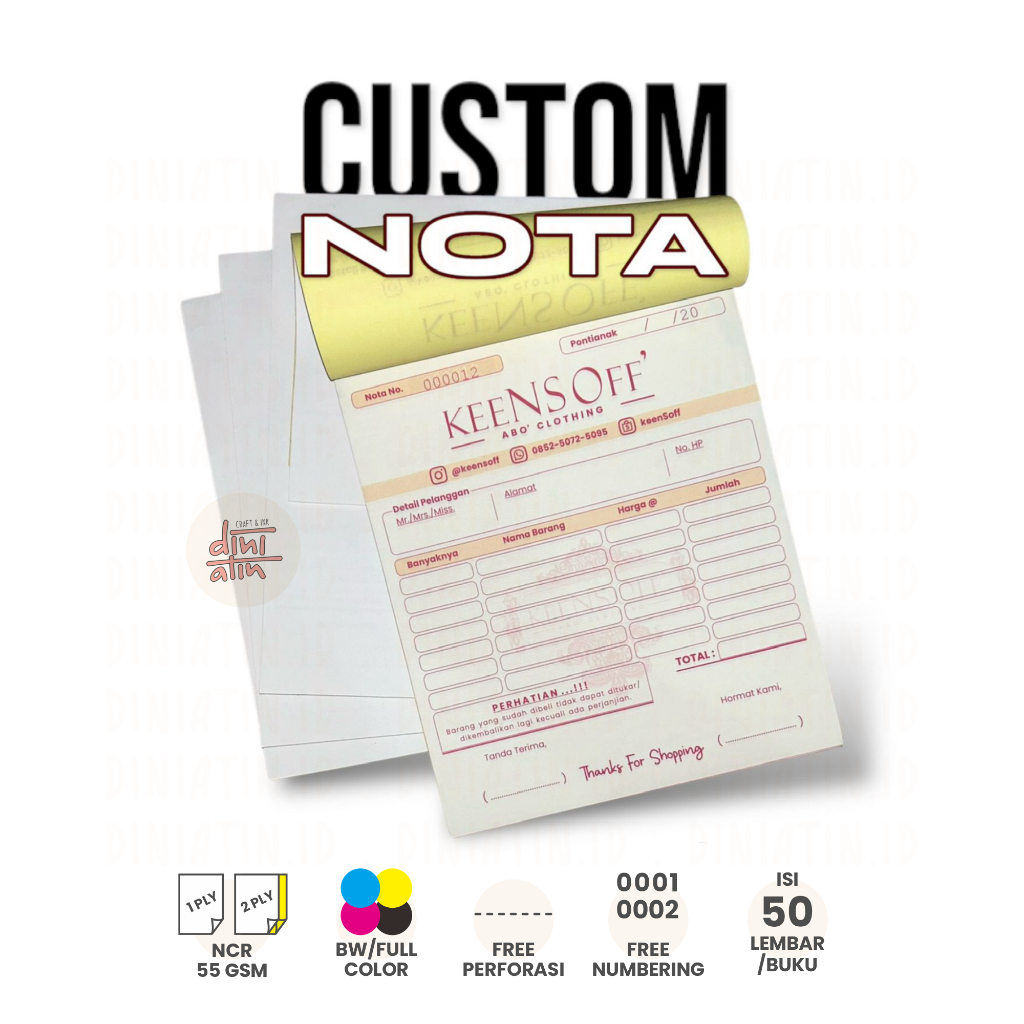 Jual Custom Nota NCR | Nota Toko | Nota Kontan Murah Bebas Desain ...