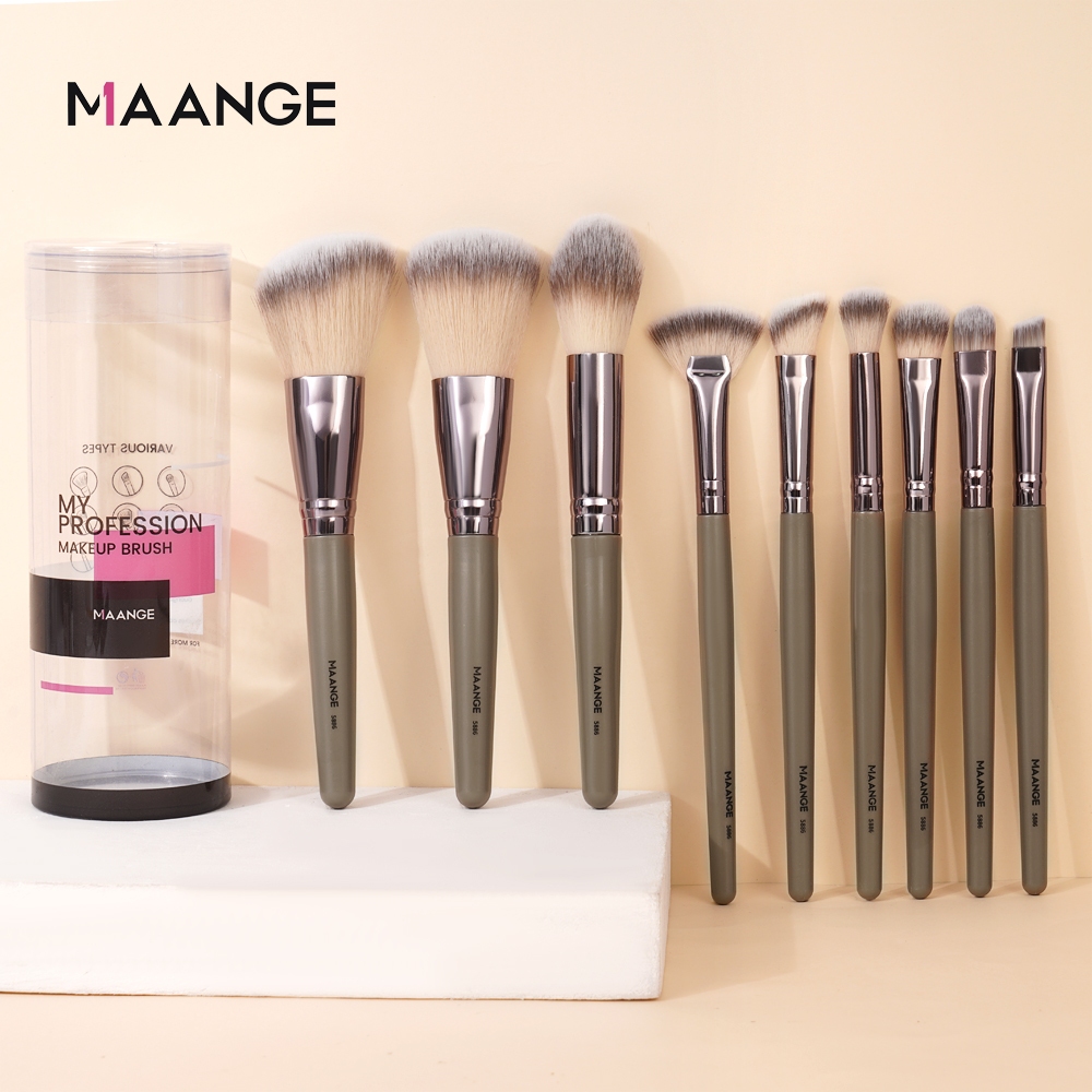 Jual MAANGE 9Pcs Kuas Make Up Brush Set Kuas Blending Powder Blush On ...