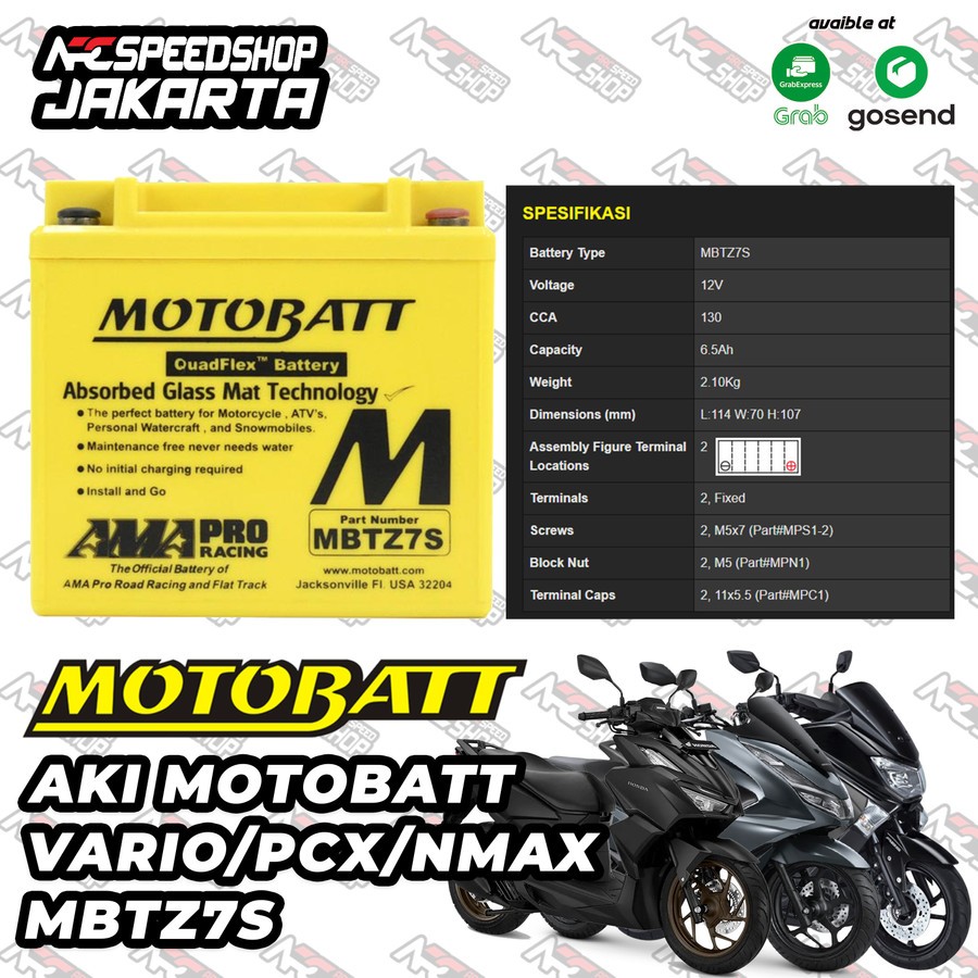 Jual AKI ACCU MOTOBATT QUADFLEX MBTZ7S N MAX NMAX 150 AEROX CBR 150R ...