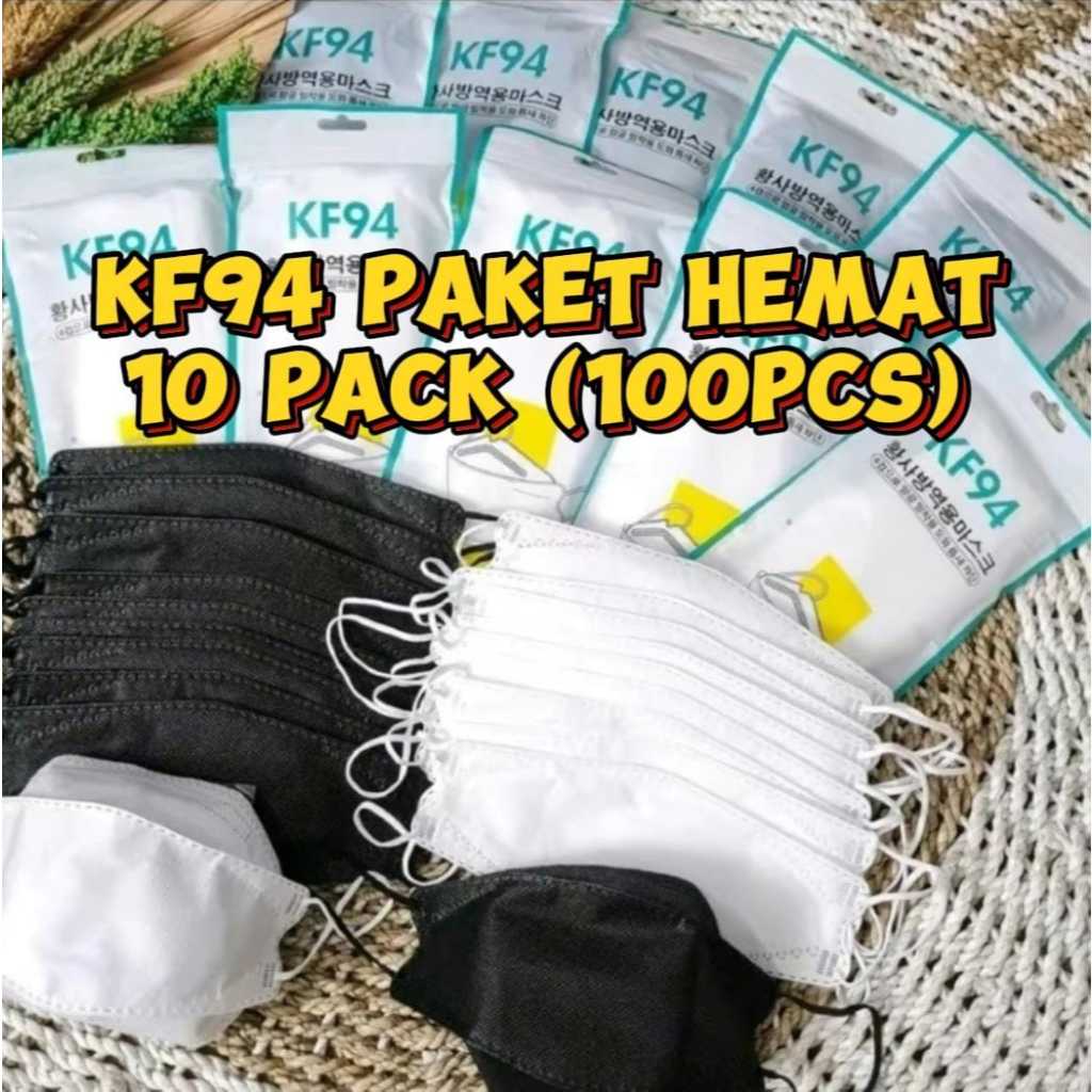 Jual PAKET 10 PACK (100pcs) MASKER KF94 HITAM DAN PUTIH / 4PLY PAKET ...