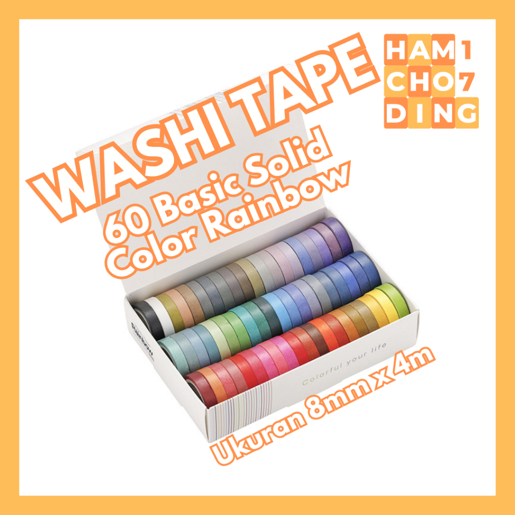 Jual MINI WASHI TAPE BASIC SOLID COLOR RAINBOW (RANDOM) | Shopee Indonesia