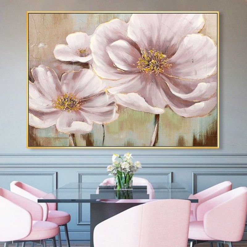Jual Lukisan Bunga Mawar Background Pink Modern art Estetik | Shopee ...