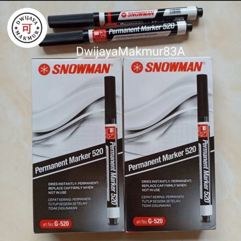 Jual Spidol Permanen Marker 520 Snowman (12pcs) Hitam / Biru / Mix Warna | Shopee Indonesia