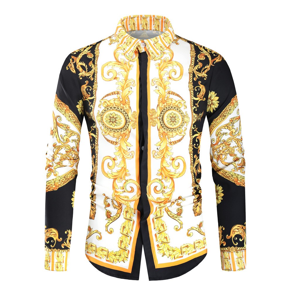 Jual Luxury Royal Shirt Men Casual Slim Fit Long Sleeve Men Paisley ...