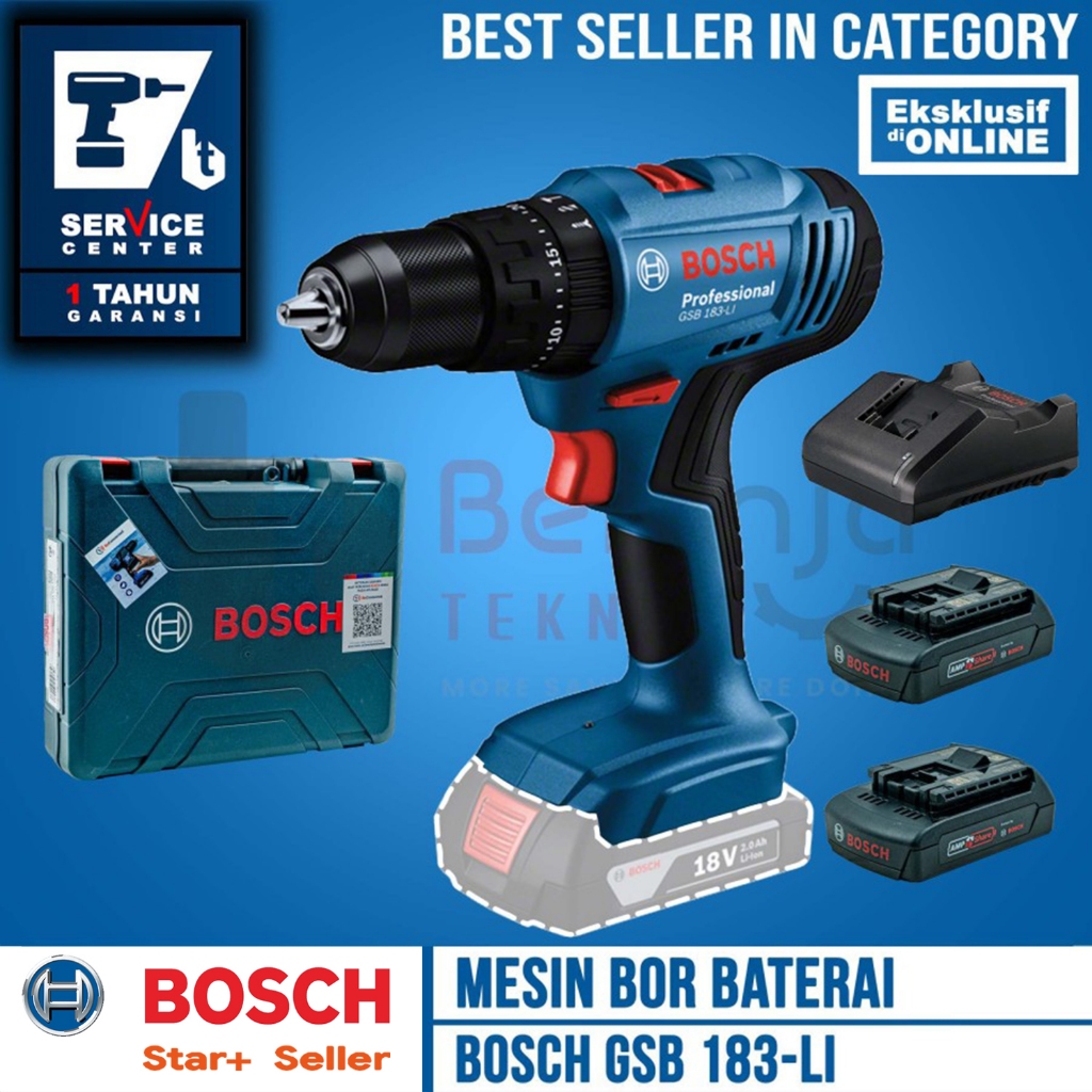Jual Bosch Mesin Bor Tembok Baterai GSB 183-LI 18V Cordless Impact ...