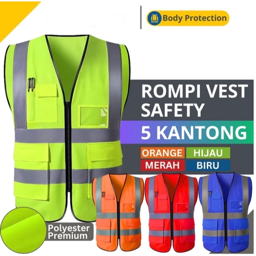 Jual Rompi Safety 4 Kantong Polyester Safety Vest Rompi Proyek Rompi ...