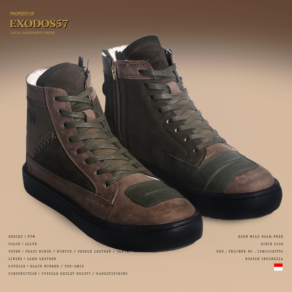 Jual Sepatu Sneakers Kulit Pria Exodos57 - FTW Olive | Shopee Indonesia