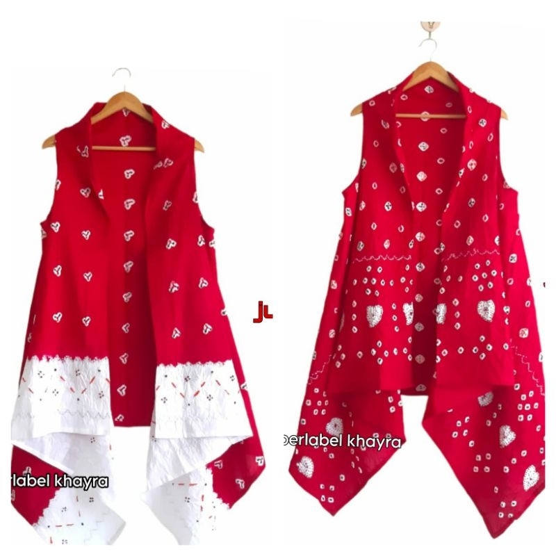 Jual Cardigan Vest Batik Bahan Jumputan dan Katun Garutan Merah Putih ...