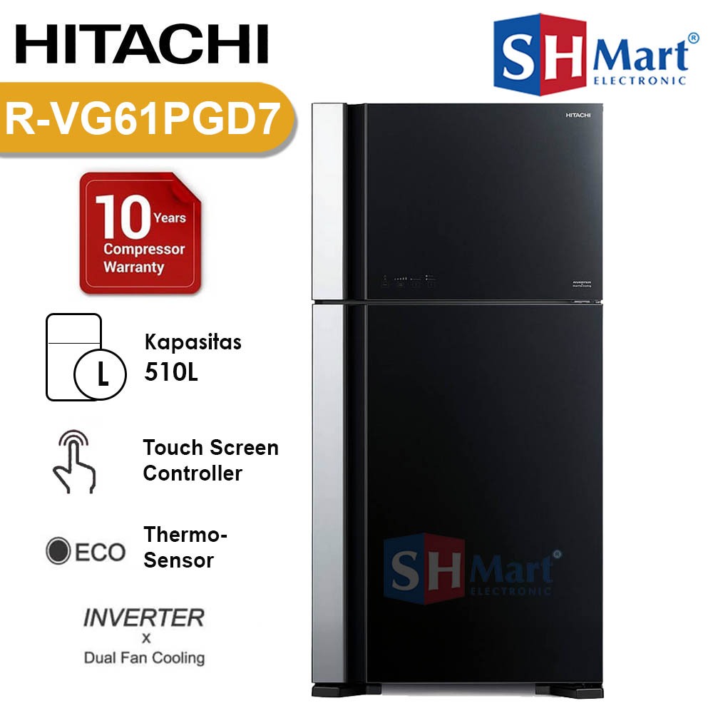 Jual KULKAS HITACHI 2 PINTU 510 LITER INVERTER GLASS R-VG61PGD7GBK / RVG61PGD7 MEDAN | Shopee ...