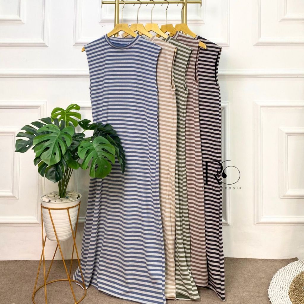 Jual Iness Dress Knit Salur Wanita Tanpa Lengan Premium Inner Basic ...