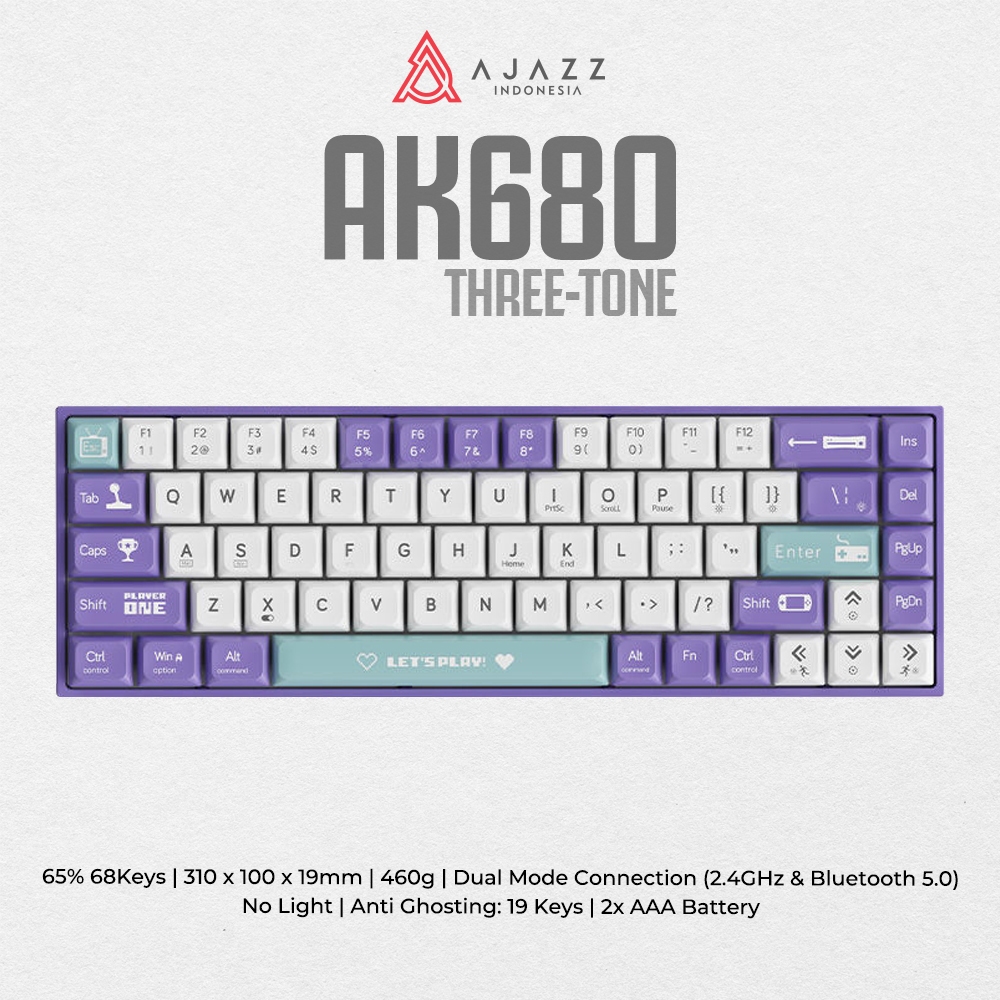 Jual Ajazz AK680 Three Tone 65% Mechanical Keyboard Dual Mode No Light ...