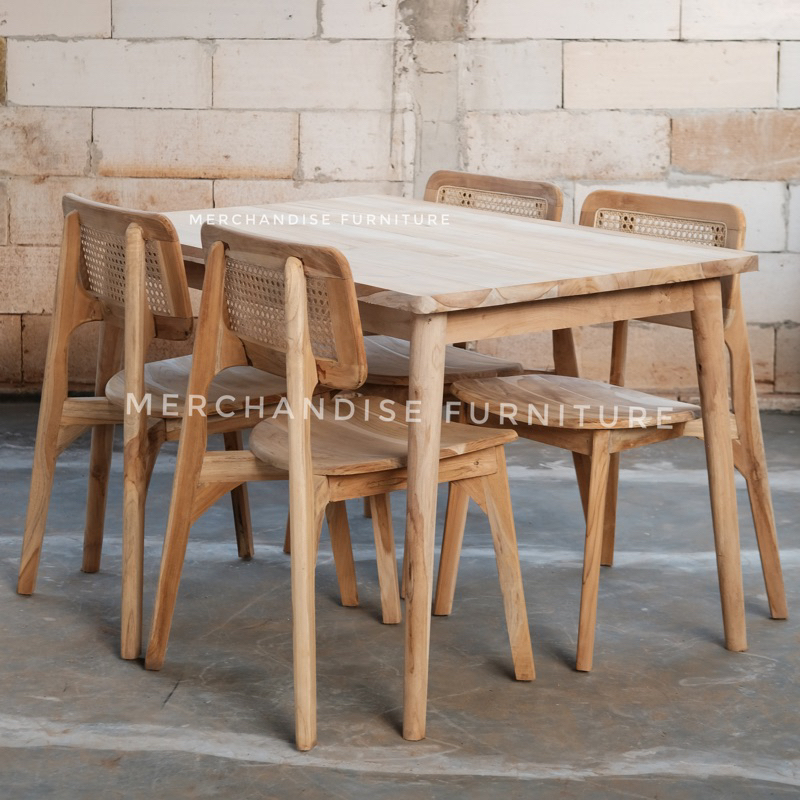 Jual PROMO !!! Satu Set Meja Makan Jati Kursi TV Rotan - Kursi Cafe Retro Scandinavian Minimalis ...