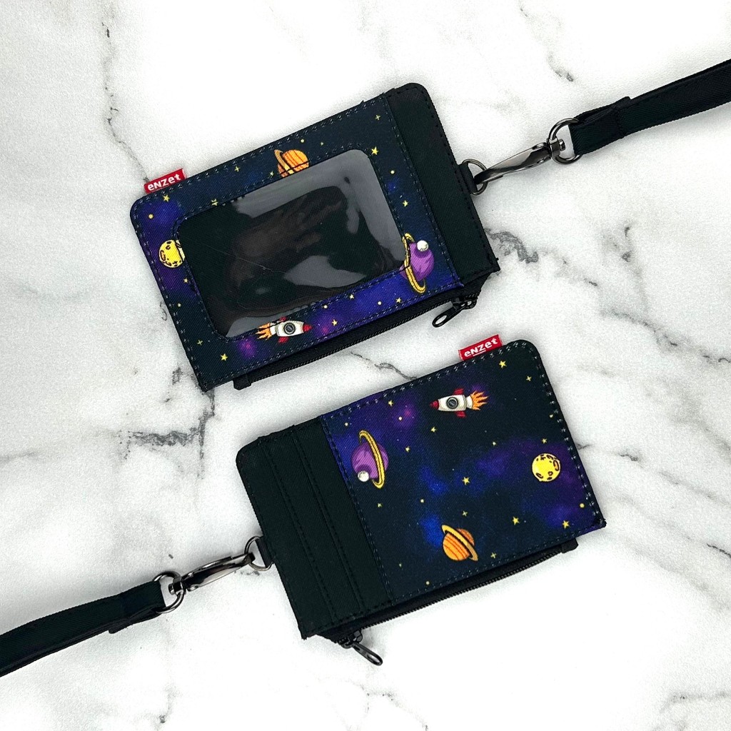 Jual ID card holder hanging wallet name tag kartu lanyard zipper kain ...