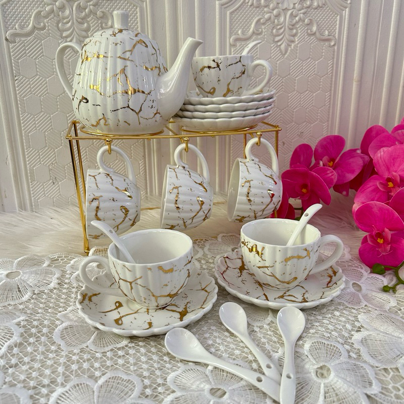 Jual tea set marbel set rak/cangkir marbel set rak | Shopee Indonesia