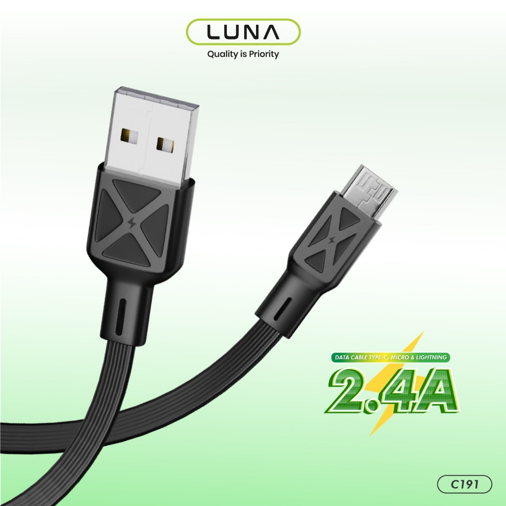 Jual LUNA Cable data Fast Charging 2,4A Type C Micro USB Lightning Ip 1 ...