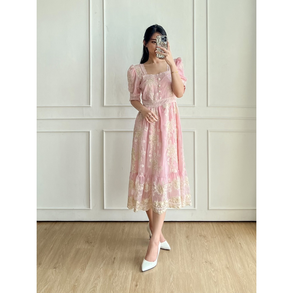 Jual DOLLA - Luciana Dress Coquette Vintage Cottage Core Midi Dress ...