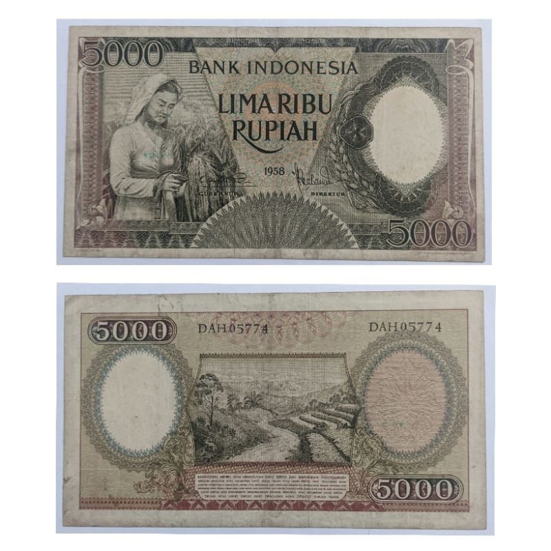 Jual Uang Kuno Kertas seri Pekerja 5000 rupiah tahun 1958 dan 10000 ...