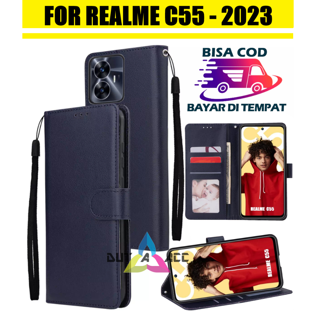 Jual flip case leather REALME C55 2023 casing cover kulit bisa buka ...