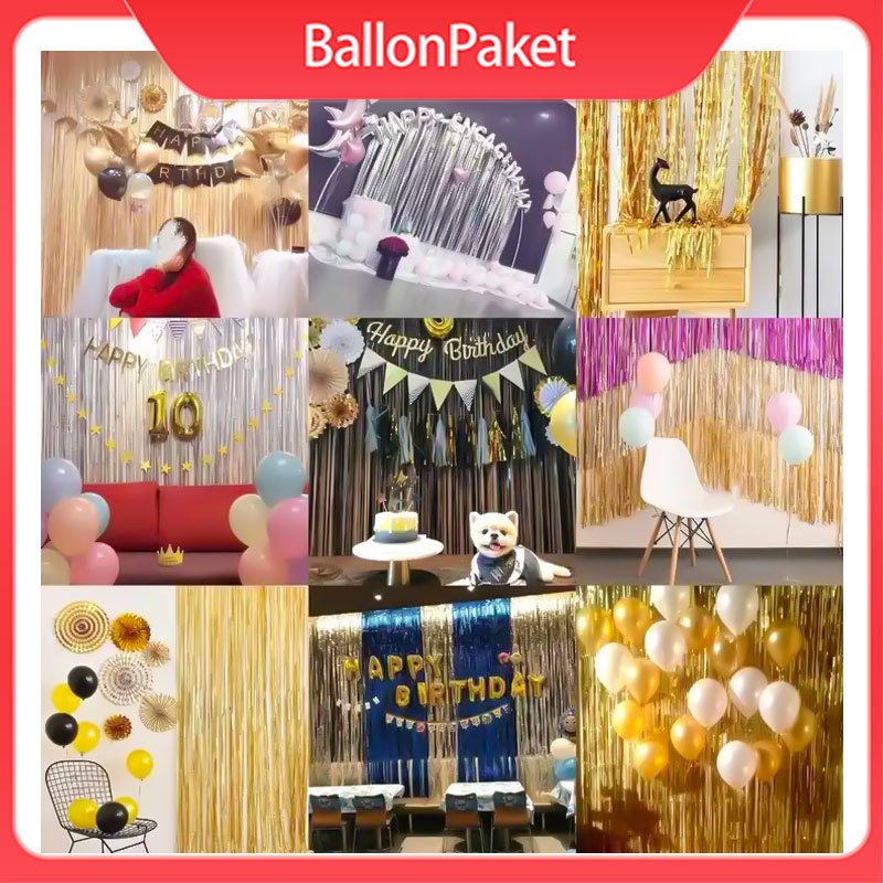 Jual Tirai Foil Rumbai Ulang Tahun Warna-Warni Glossy Doff 2x1 meter ...