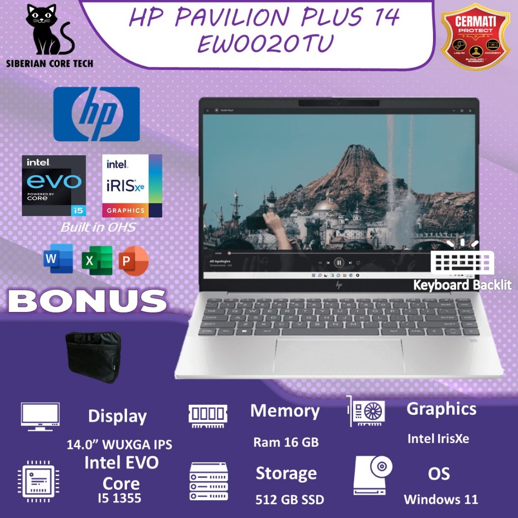 Jual HP Pavilion Plus 14 EW0020TU | EW0021TU I5 1355 16GB 512GB W11+OHS ...