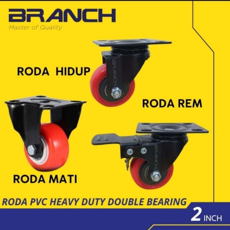 Jual Branch Roda PVC Merah Hidup Mati Rem 2" inch / Roda Trolley Troli ...