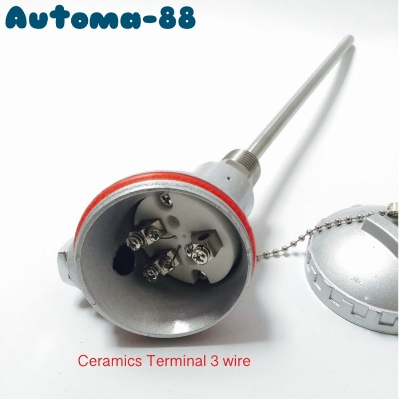 Jual Temperature Sensor Thermocouple RTD PT100 3 Wire Drat NPT 1/2 inch ...