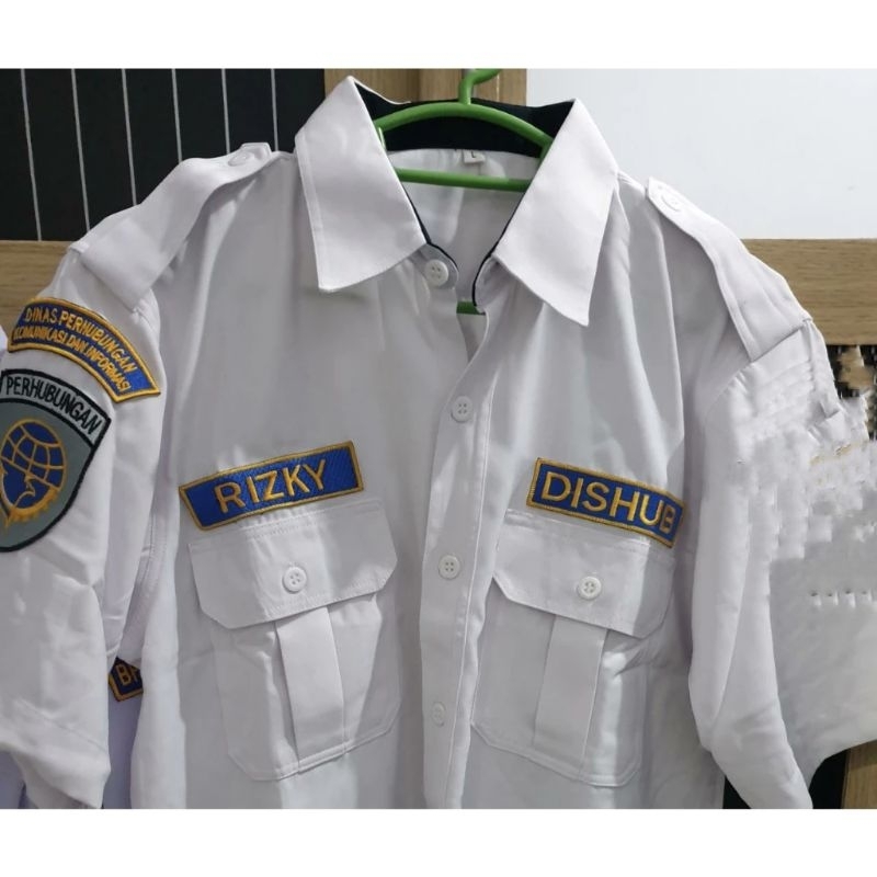Jual seragam dishub putih kerah hitam/kemeja dishub | Shopee Indonesia