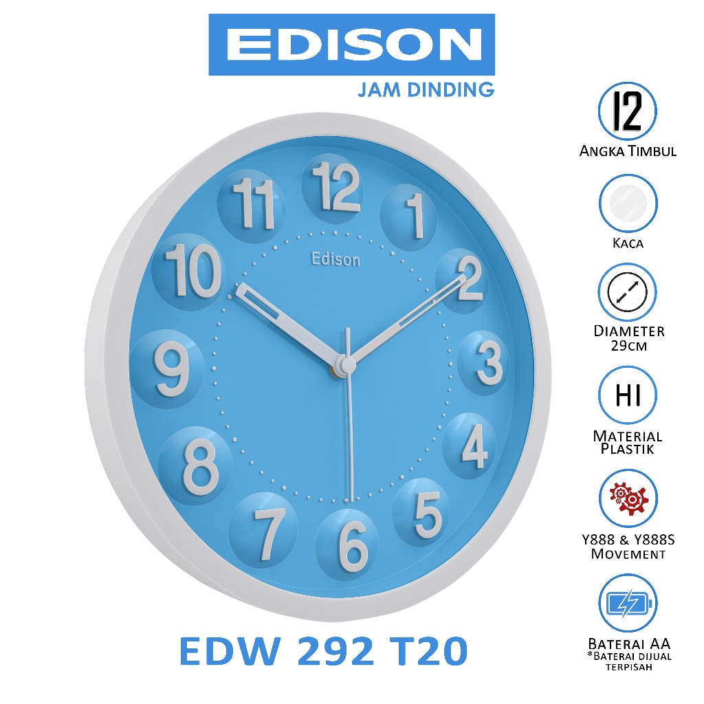 Jual Jam Dinding Edison EDW 292 T20 Timbul Diameter 290mm 29cm | Shopee ...