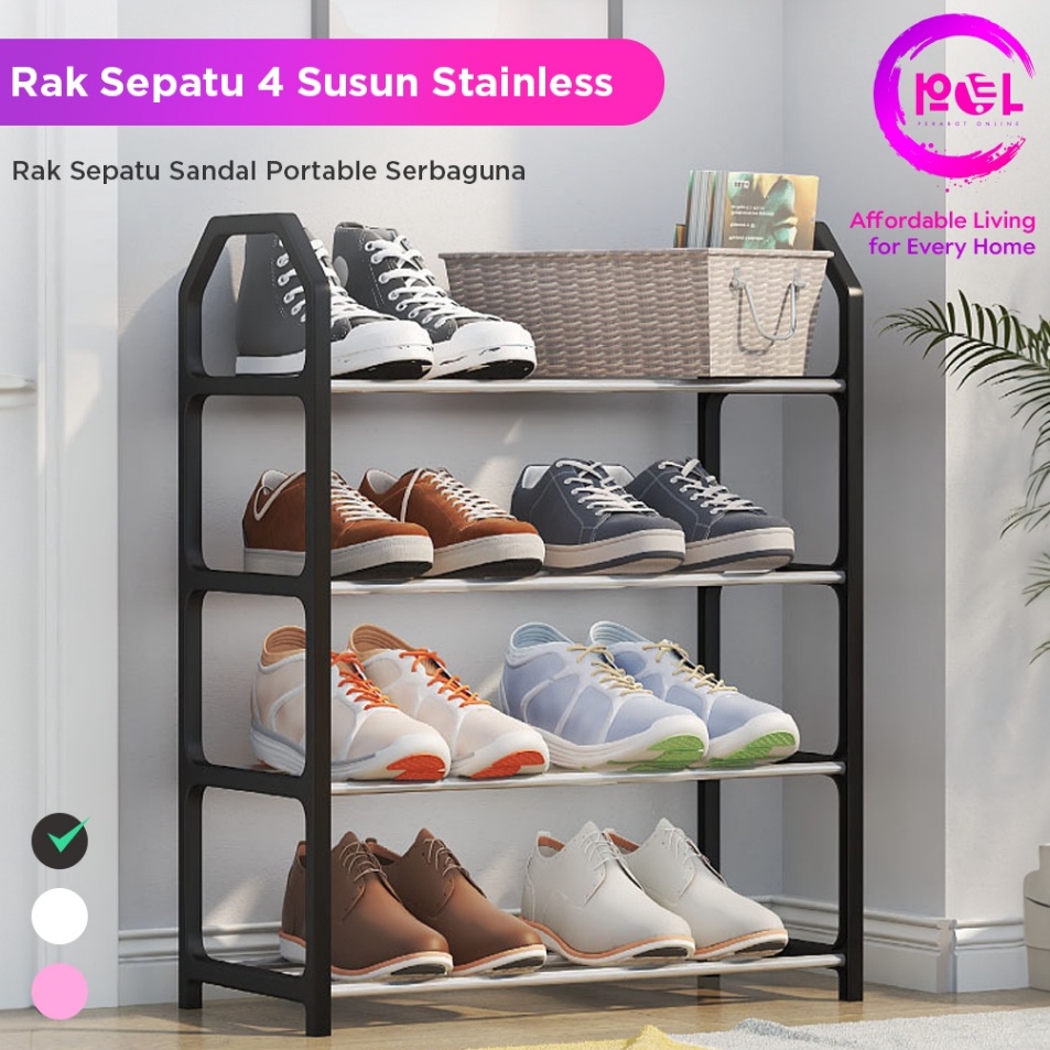 Jual gc POL Rak Sepatu Sendal Mini Stainless 4 Susun Tempat Sepatu ...