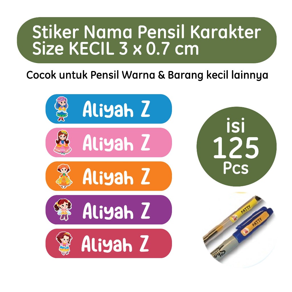 Jual 125 PCS Stiker Label Nama Custom Ukuran Kecil / Stiker Pensil ...