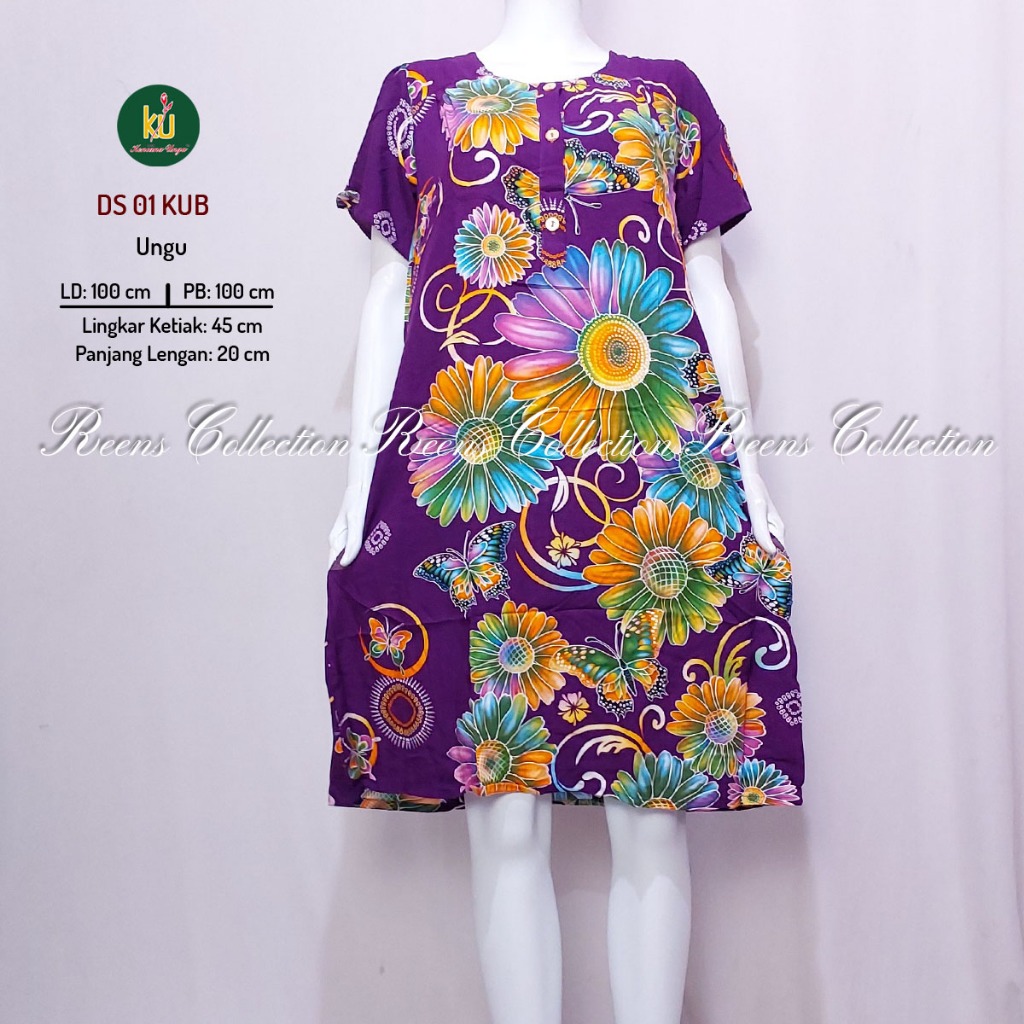 Jual Kencana Ungu Daster 01 KUB Label Biru Batik Print Daster Lengan ...
