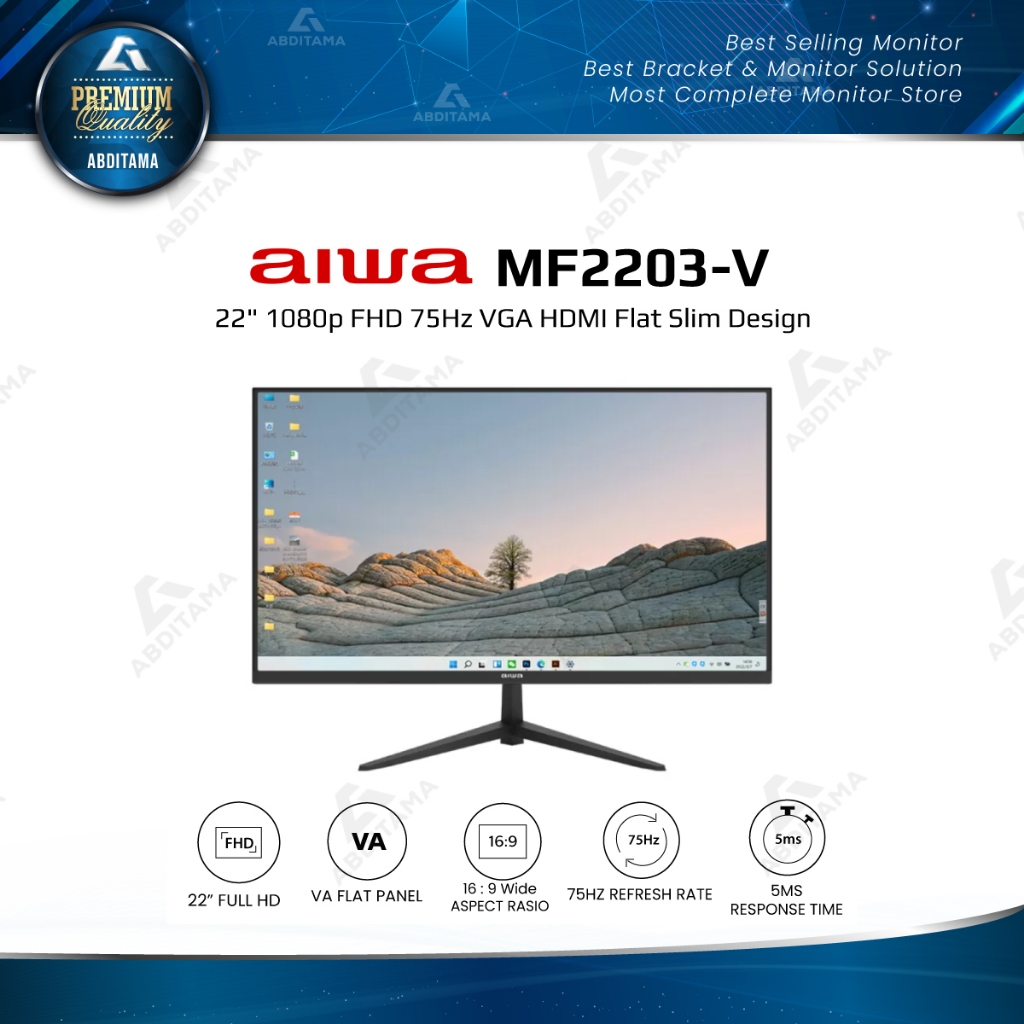 Jual Monitor LED AIWA MF2203-V 22" 1080p FHD 75Hz VGA HDMI Flat Slim ...
