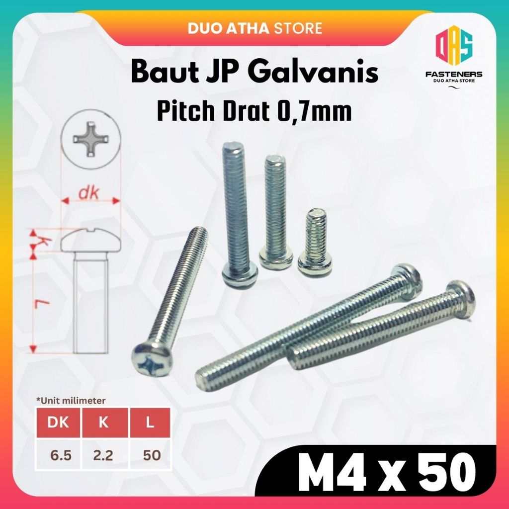 Jual M4x50 Baut JP Galvanis Baut JP M4 x 50 Pan Head Obeng Plus | Shopee Indonesia